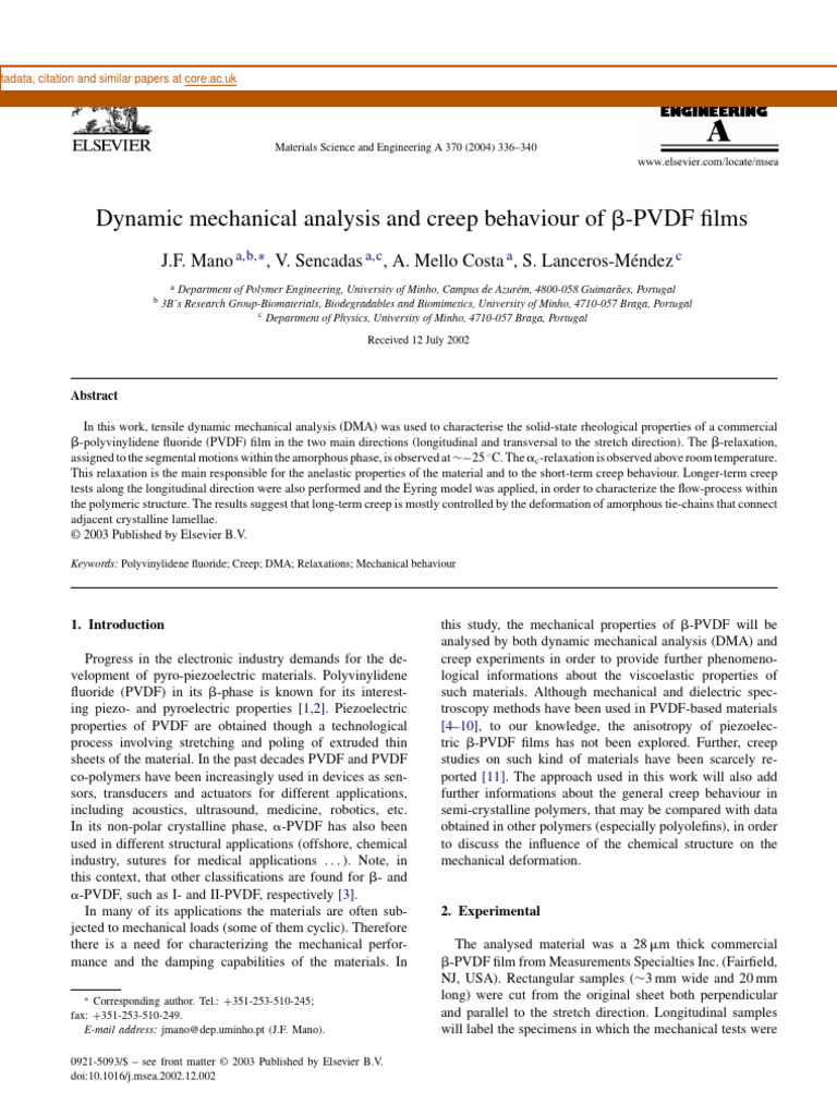 Dynamic Mechanical Analysis and Creep Behaviour of | PDF ...