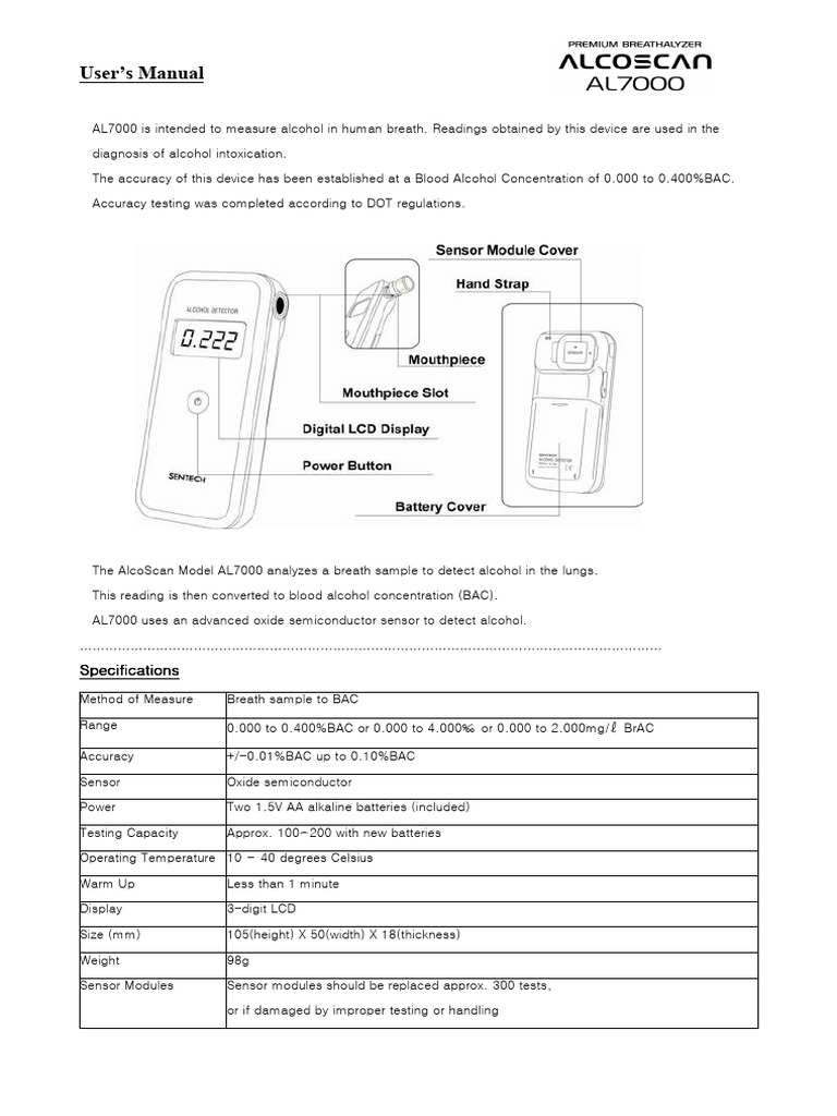 Alcoscan Alcohol Tester - Al 7000 | PDF | Manufactured Goods