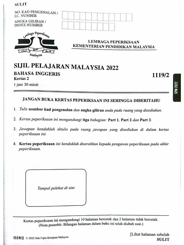 SPM 2022 Paper 2 | PDF