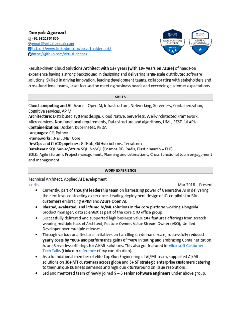 Sample Resume | Download Free PDF | Cloud Computing | Microsoft Azure