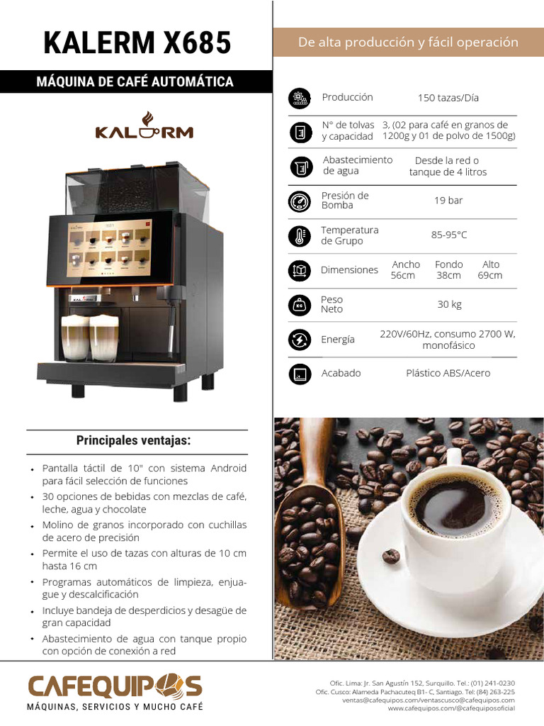 Maquina de Cafe Automatica Kalerm X685 Cafequipos | PDF