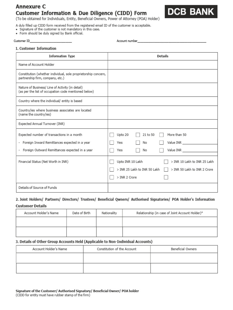 CIDD Form for Customer Due Diligence | PDF | Economies | Business