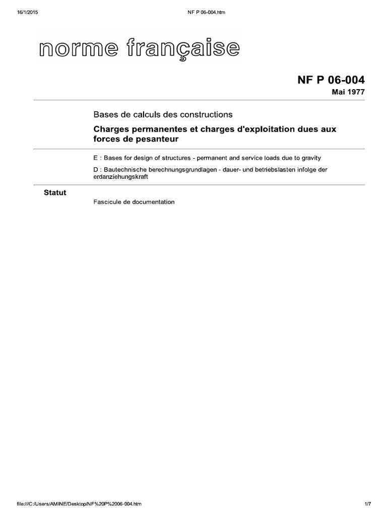 NF P 06-004 | PDF