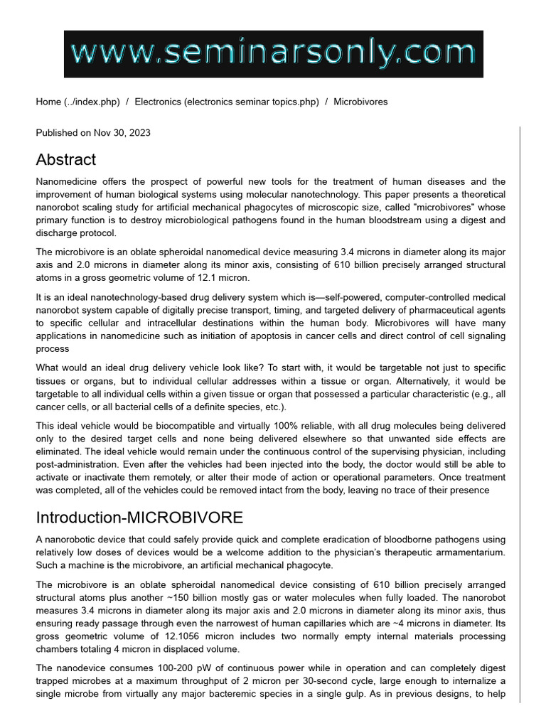 Microbivores: Nanorobots in Medicine | PDF | Infection | Bacteria