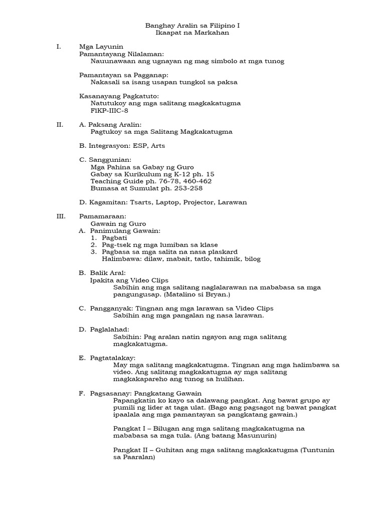 Banghay Aralin Sa Filipino I Maribeth | PDF