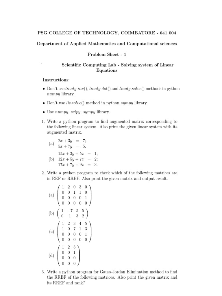 Python Programs for Linear Equations | PDF | Matrix (Mathematics ...