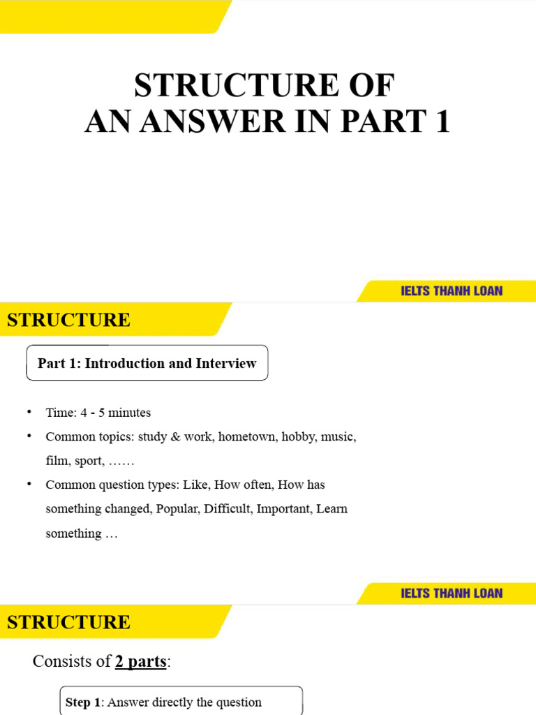 IELTS Speaking Part 1 - Structure of A Good Answer | PDF | Linguistics