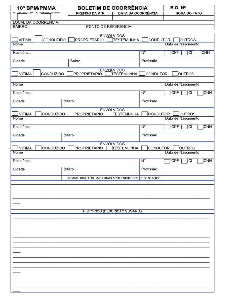 Boletim de Ocorrencia em Branco | PDF