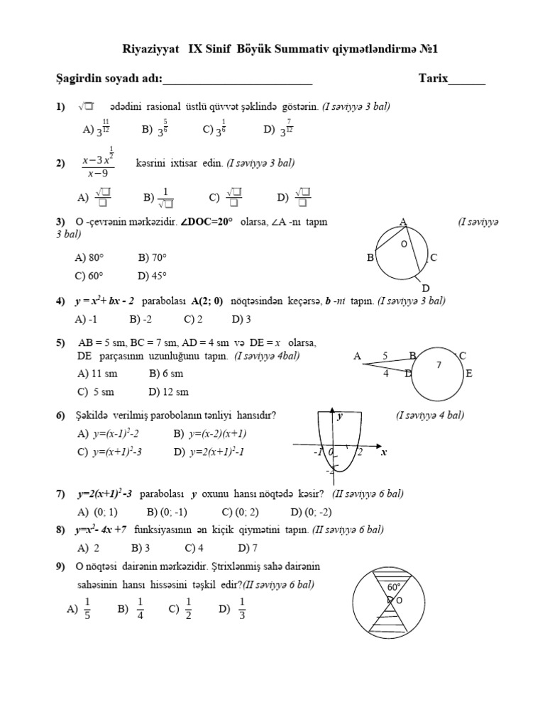 9 Riyaziyyat bsq1 | PDF