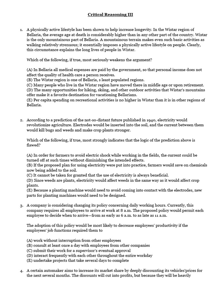 LSAT Critical Reasoning Practice | PDF | Potato | Startup Company