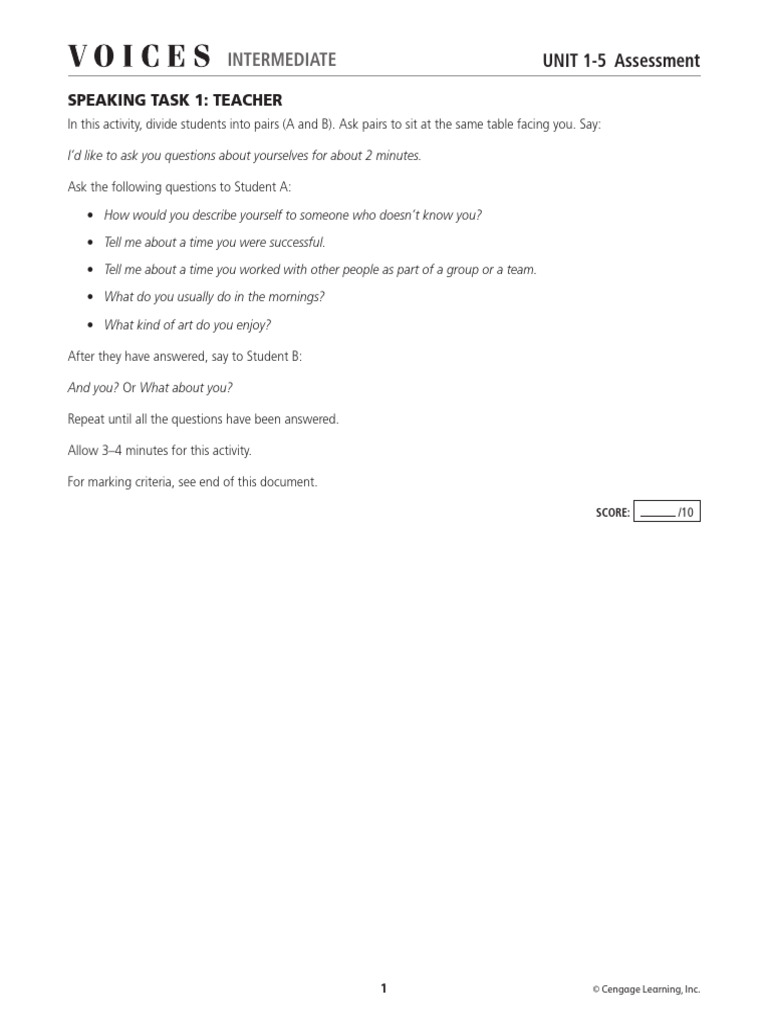 B1 Speaking Task Guidelines | PDF | Question | Vocabulary