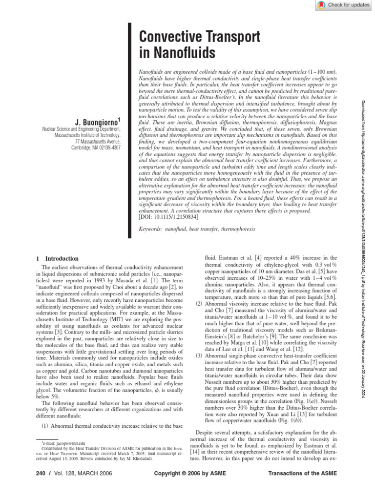 2006 Convective Transport in Nanofluids | PDF