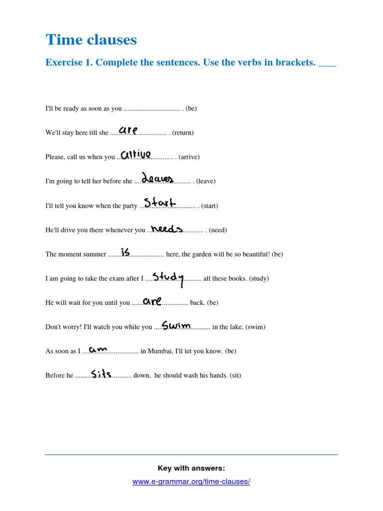 Time Clauses Exercises - 231127 - 155836 | PDF | Language Arts & Discipline