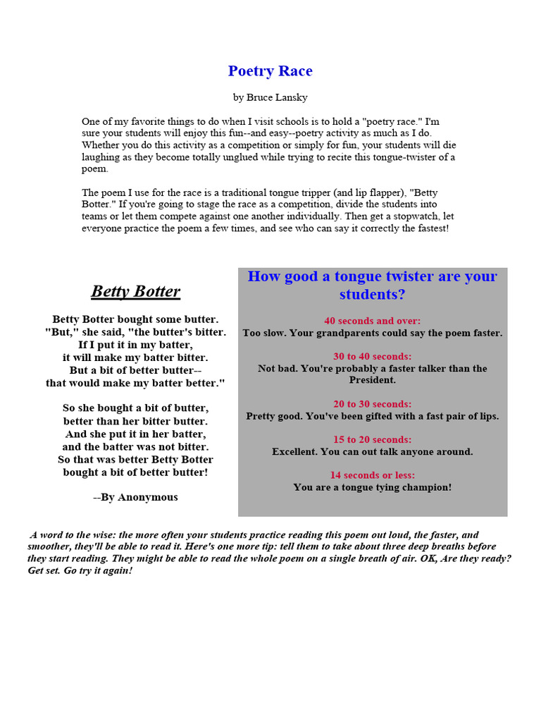Poetry Race, Very Funny | PDF
