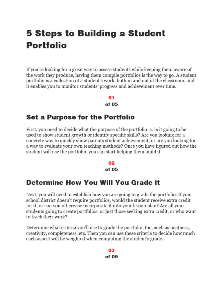 5 Steps To Building A Student Portfolio | PDF