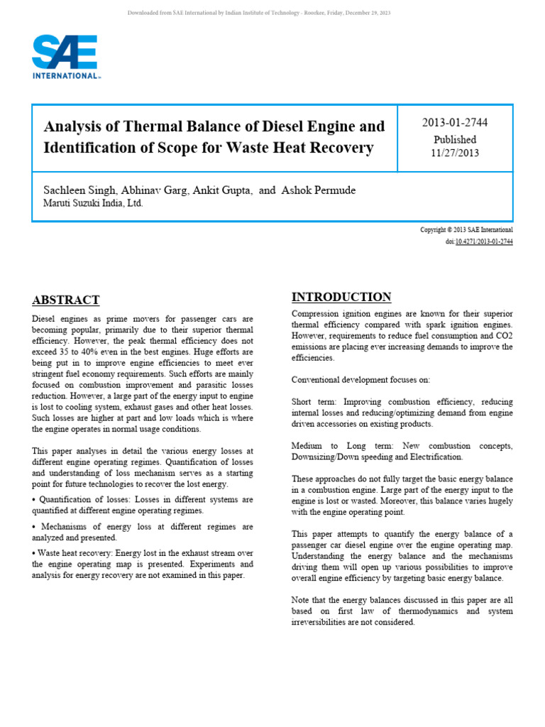 2013 Analysis of Thermal Balance of Diesel Engine and Identification of ...