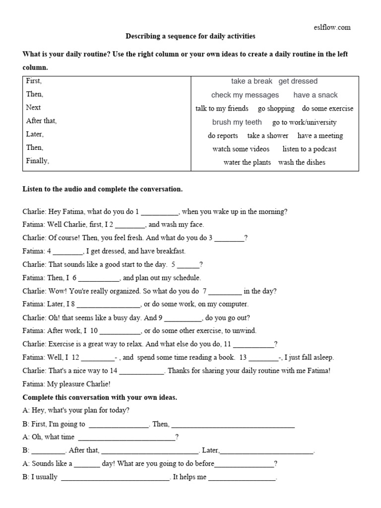 Describing A Sequence For Daily Activities | PDF