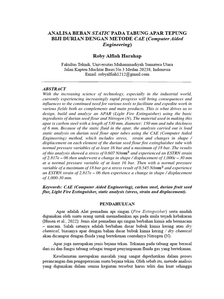 Analisa Beban Static Pada Tabung Apar Tepung Biji Durian Menggunakan ...
