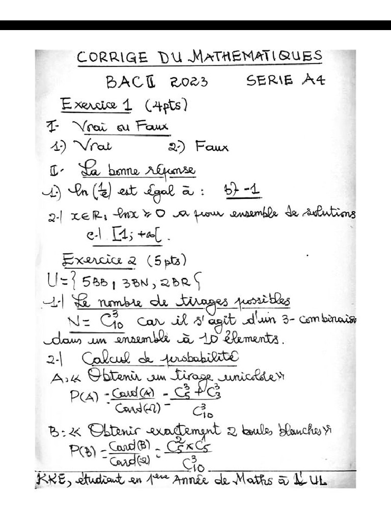 Corrigés Maths Bac A4 (KKE) | PDF