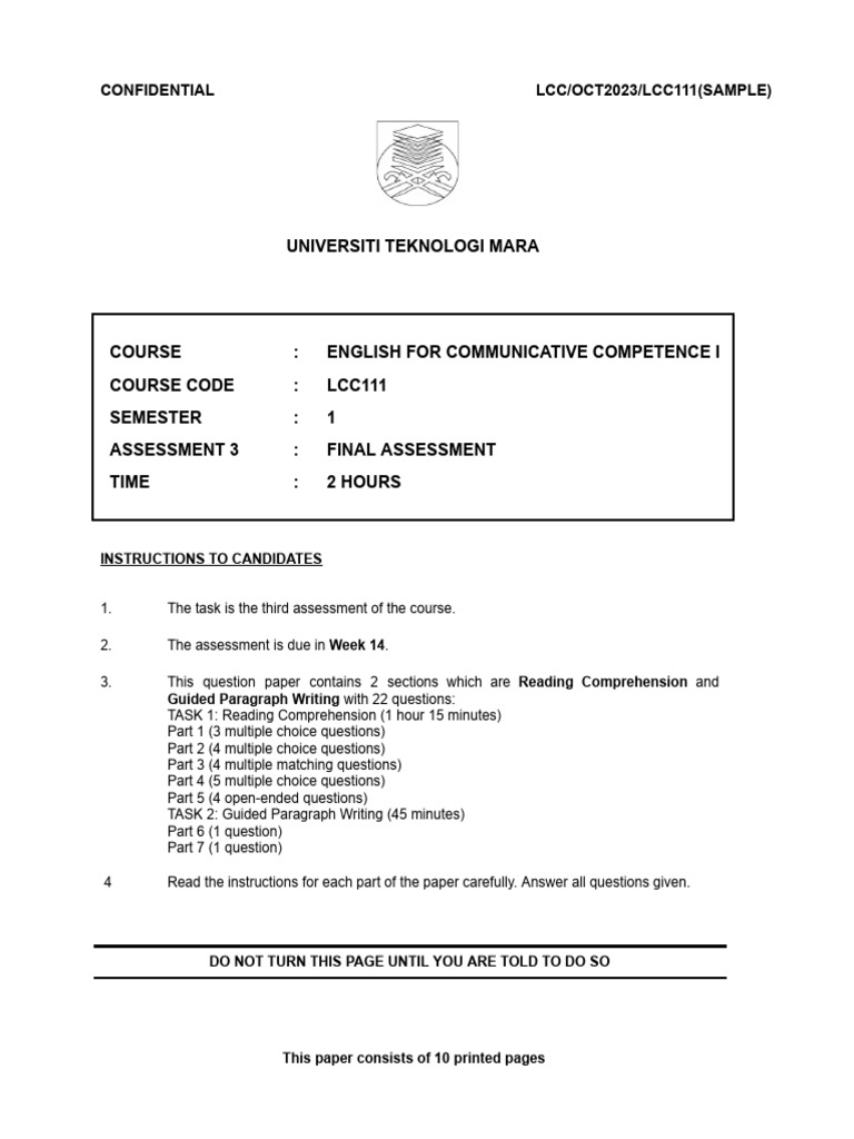 LCC111 Sample Final Assessment QP | PDF