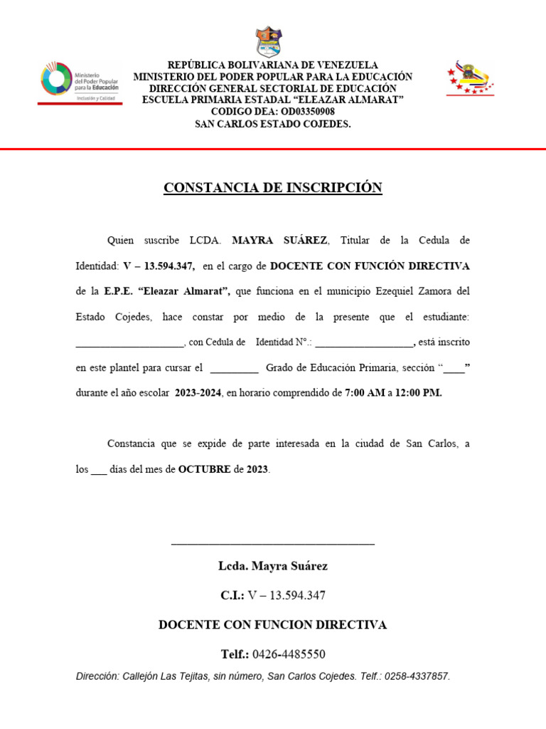 Constancia de Inscripcion | PDF