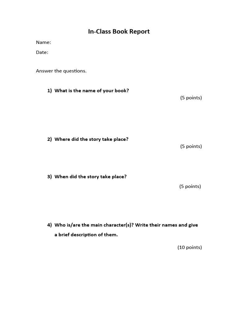 In Class Book Report | PDF | Games & Activities