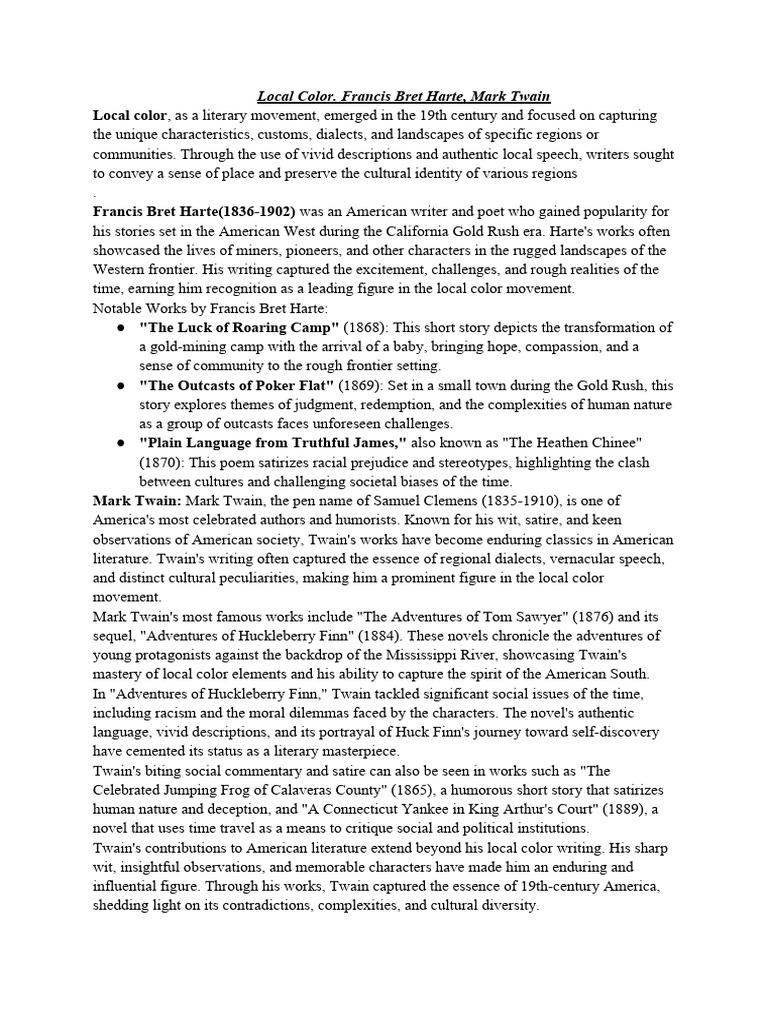 6. Local Color. Francis Bret Harte, Mark Twain | PDF