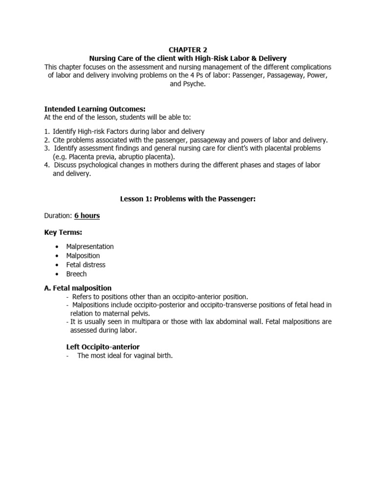 CHAPTER 2 High Risk Labor and Delivery | PDF | Childbirth | Caesarean Section