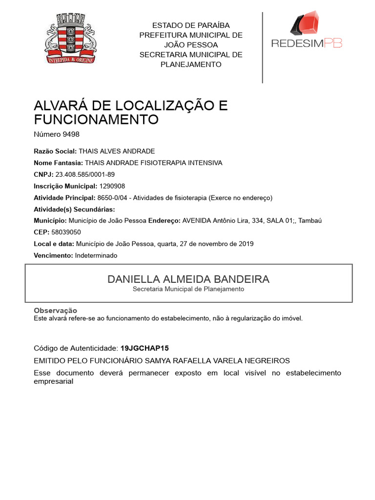 Alvara de Funcionamento | PDF