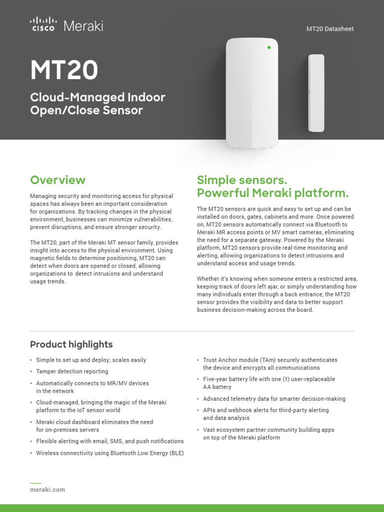 Meraki Datasheet mt20 - en 2 | PDF | Wi Fi | Bluetooth