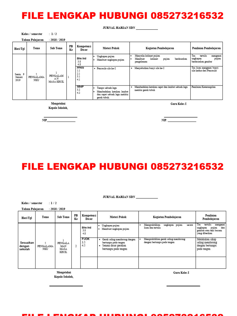 Jurnal Harian Tema 5 Kelas 1 C | PDF