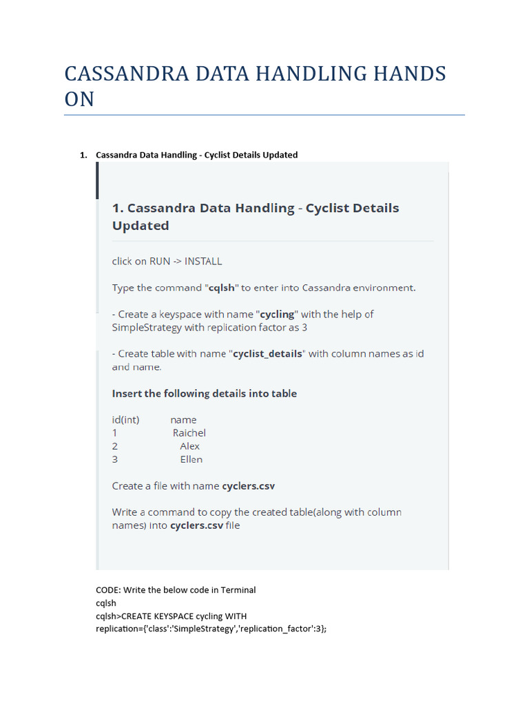Cassandra Data Handling Hands On | PDF