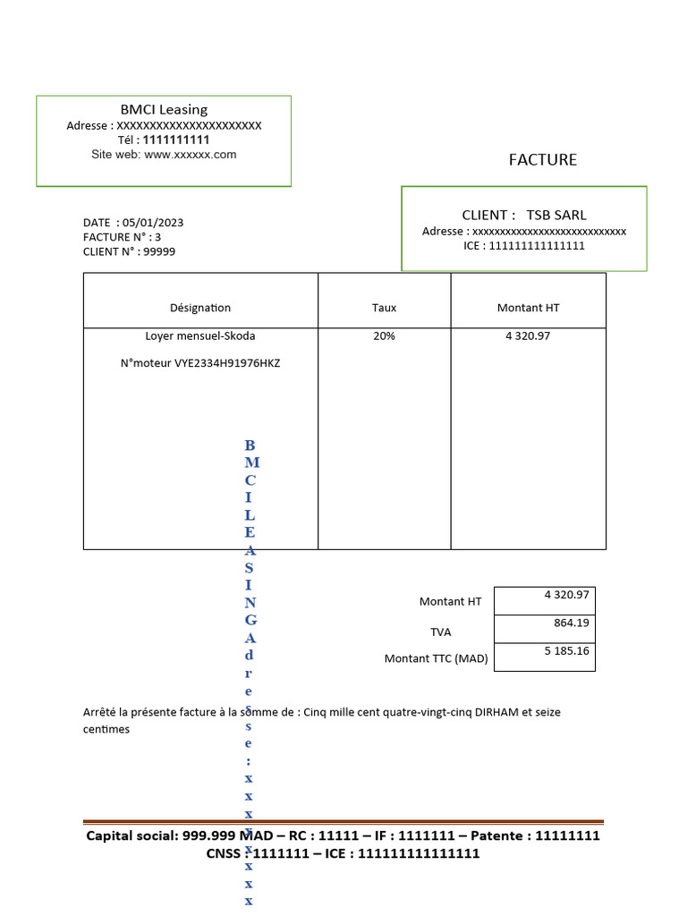 Facture BMCI Leasing 1 | PDF