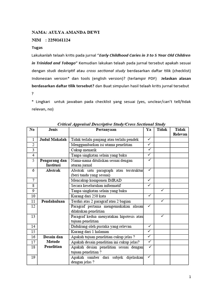 Critical Appraisal Journal Cross Sectional Pdf