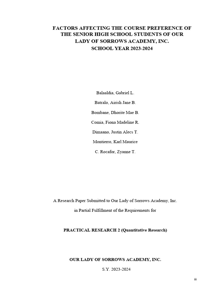 Factors Influencing Course Preference in SHS | PDF | Survey Methodology ...