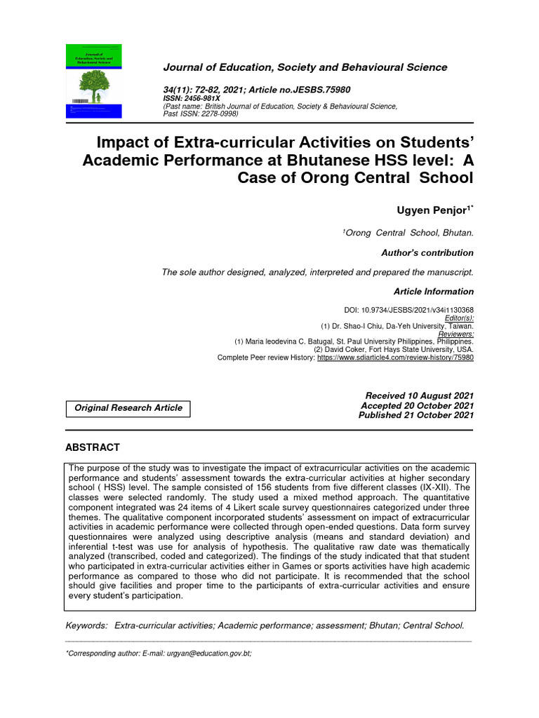 Impact Of Extra Curricular Activities On Pdf Survey Methodology