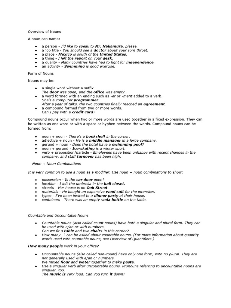 Noun Usage and Forms Explained | PDF | Foreign Language Studies