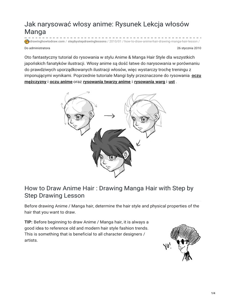 How To Draw Anime Hair - Drawing Manga Hair Lesson PDF | PDF