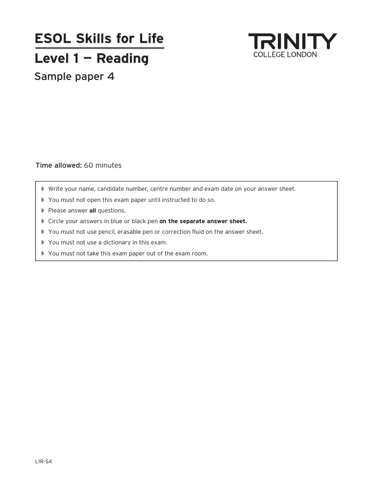 ESOL Level 1 Reading Sample Paper 4 | PDF | Career & Growth | Language ...