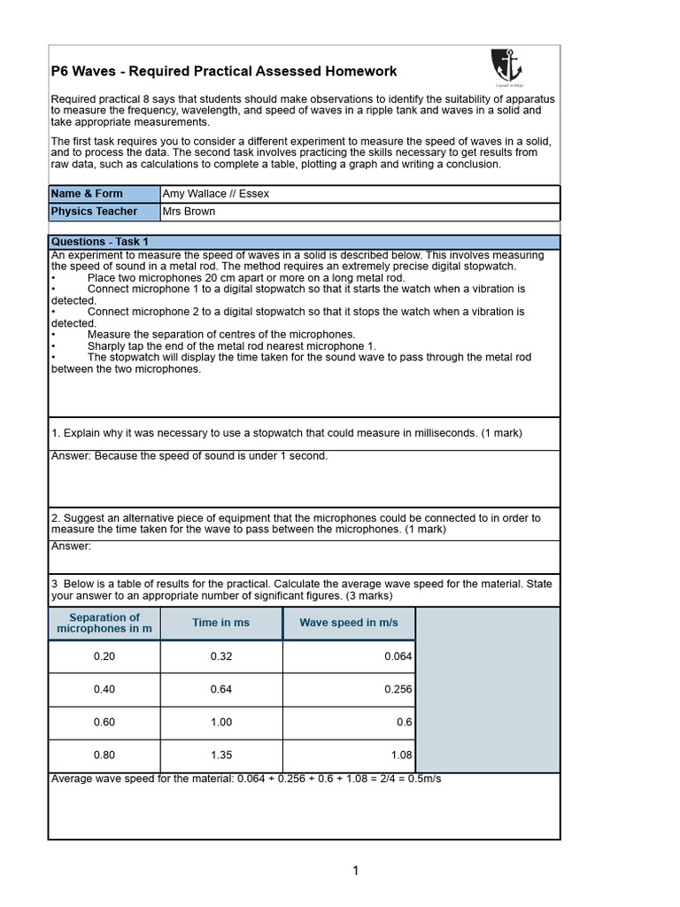 P6 Waves Required Practical HW Fix | PDF