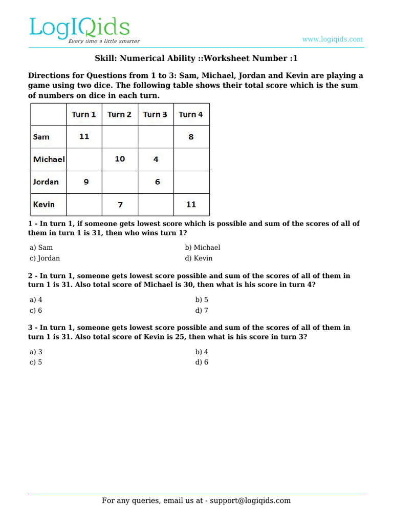 Skill: Numerical Ability::Worksheet Number:1 | PDF | Mathematics
