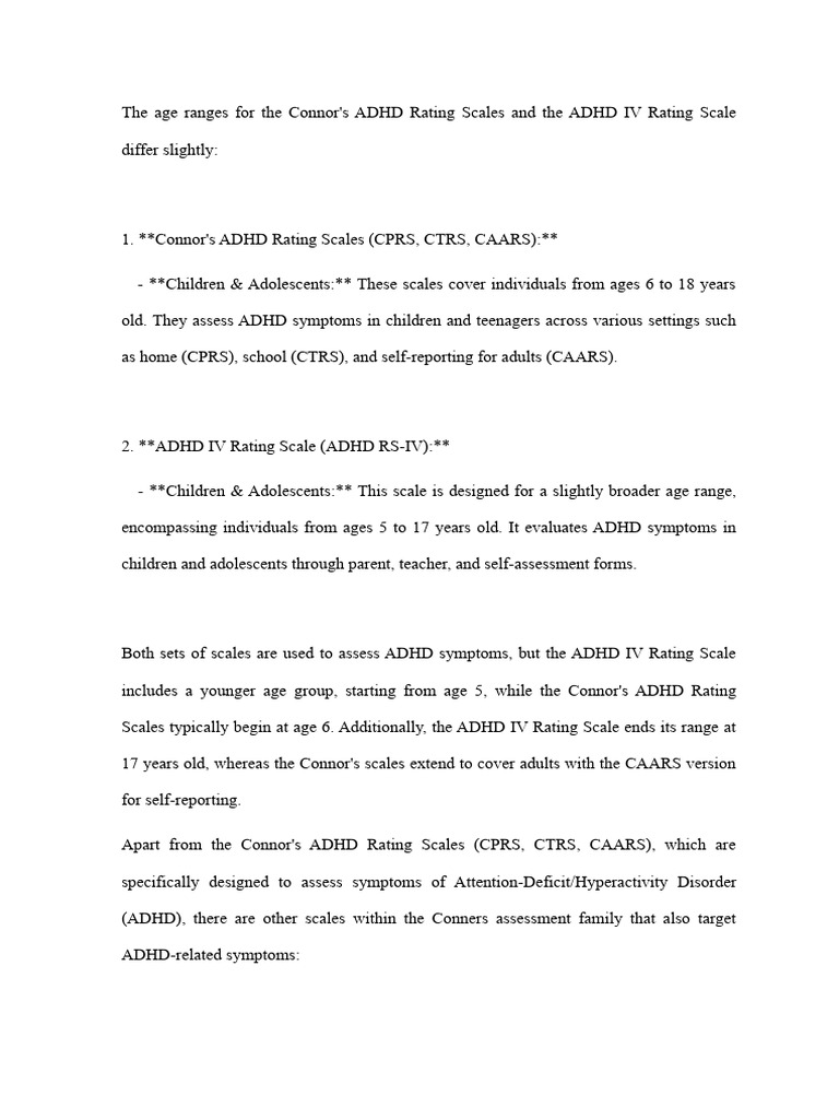 Connors and Other ADHD Scales | PDF | Attention Deficit Hyperactivity ...