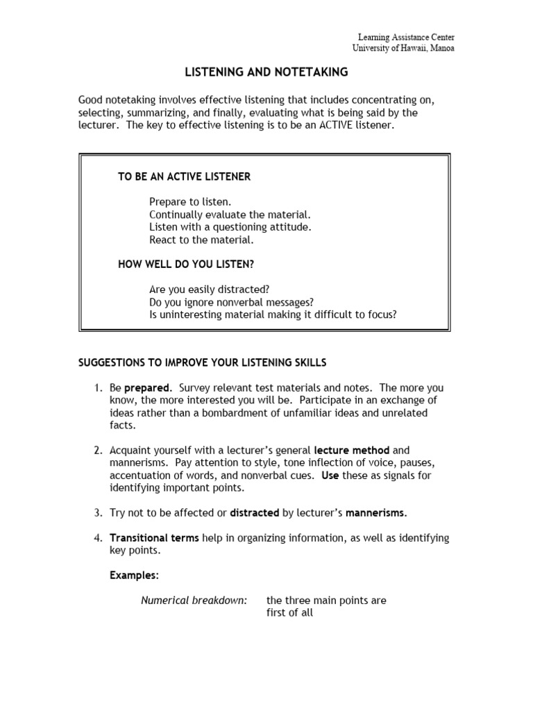 Listening and Notetaking | PDF