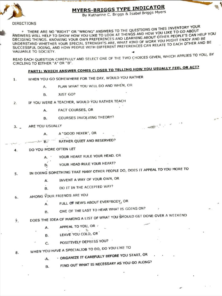 Practical - 1 - Mbti Questionnaire | PDF