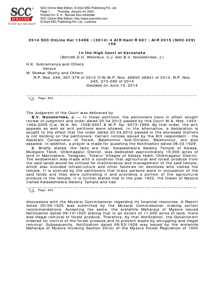 H.K. Subramanya v. M. Shekar Shetty, 2014 SCC OnLine Kar 13498 | PDF | Separation Of Powers ...
