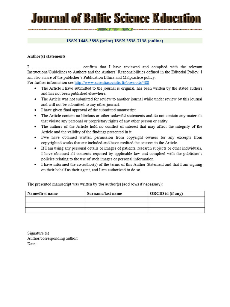 JBSE Author Statements | PDF