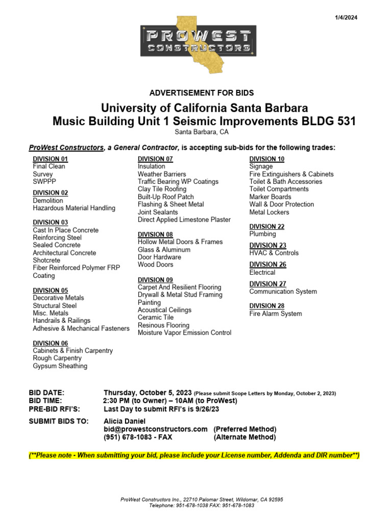 Ad - UCSB Music Building | PDF | Drywall | Flooring