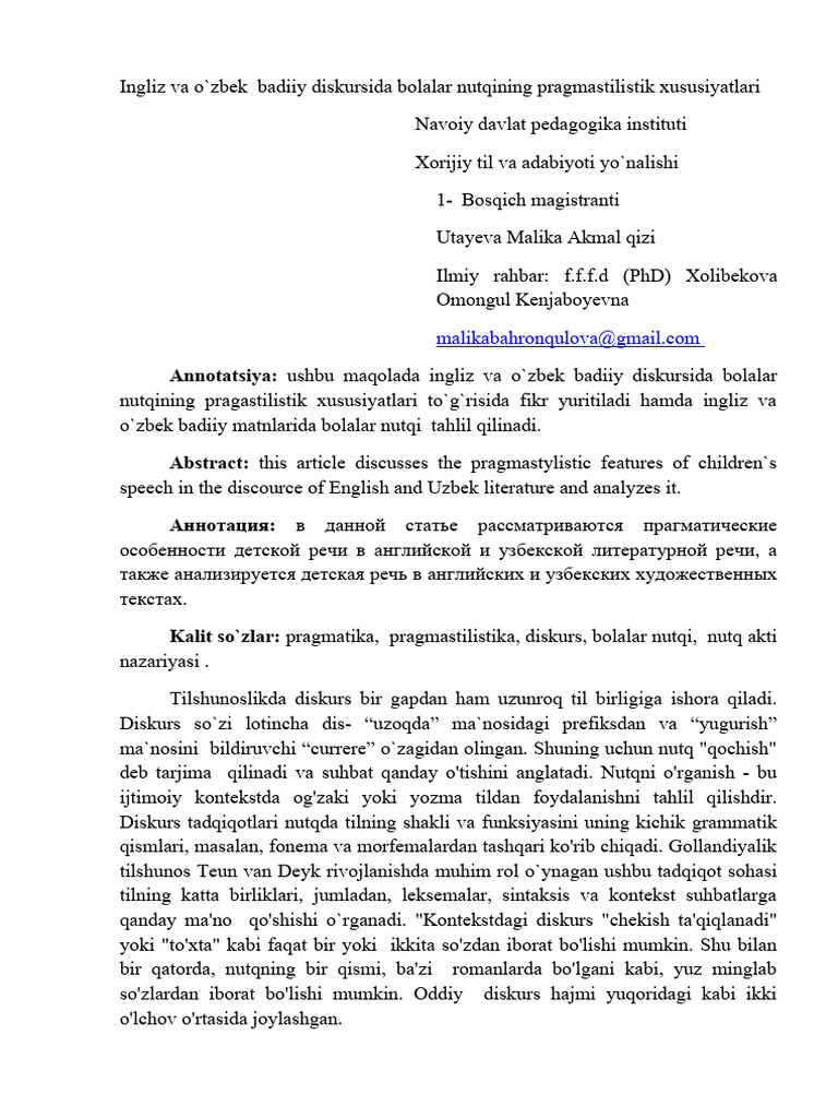 MAQOLA MALIKA Yangi | PDF