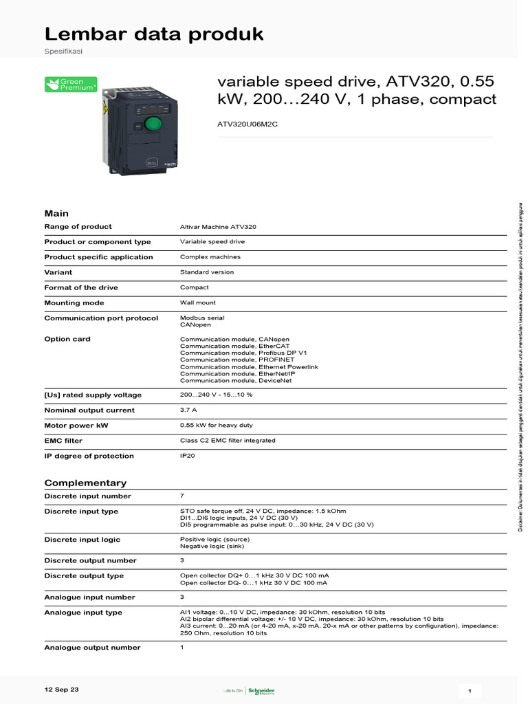 ATV320 Variable Speed Drive Data Sheet | PDF | Science & Mathematics