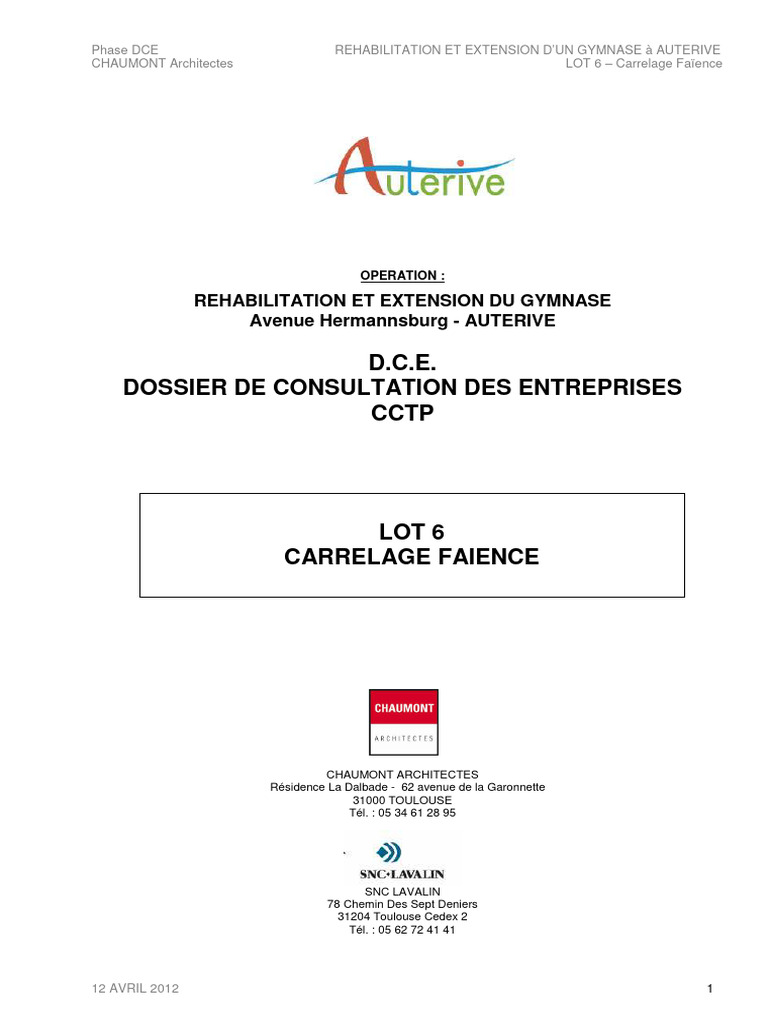 4-Gymnase Auterive DCE CCTP Lot 6 | PDF